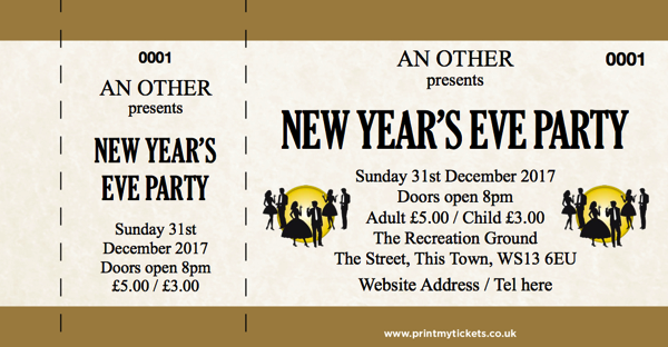 Ticket Printing New Years Eve Soiree Party Two Part Tickets (Six ...